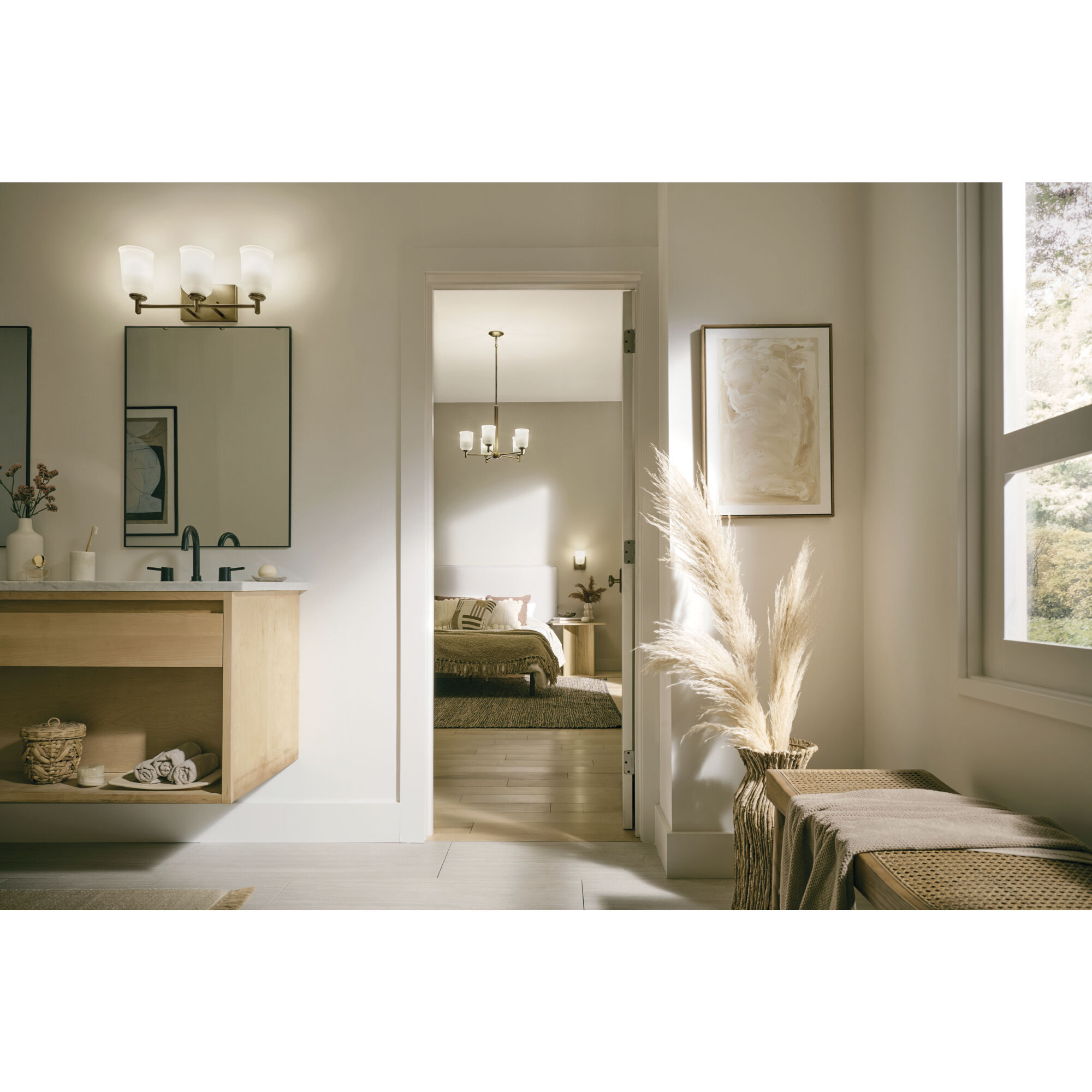 Shailene 5 Light Natural Brass Chandelier Ceiling Light in Satin Etched ...