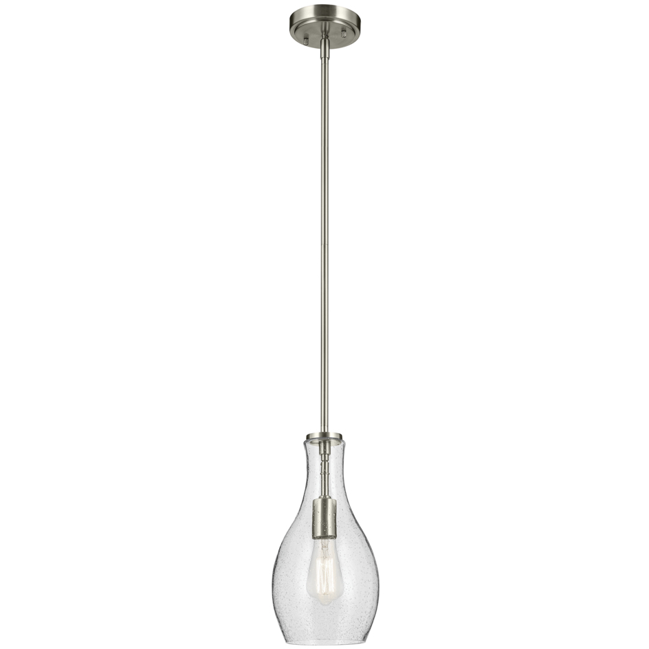 Everly 1 Light Brushed Nickel Pendant Ceiling Light in Clear Seeded