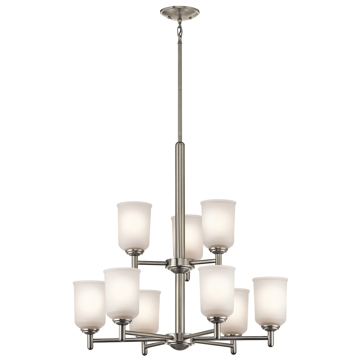 Shailene 9 Light 26.25 inch Brushed Nickel Chandelier 2 Tier Ceiling Light in Satin Etched Glass ...
